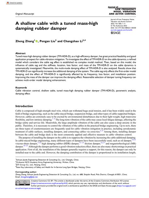 Pdf A Shallow Cable With A Tuned Mass High Damping Rubber Damper