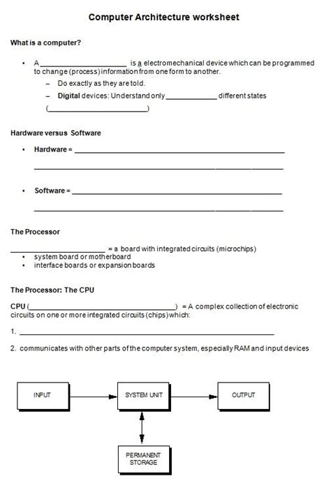 computer architecture worksheet teaching resources computer