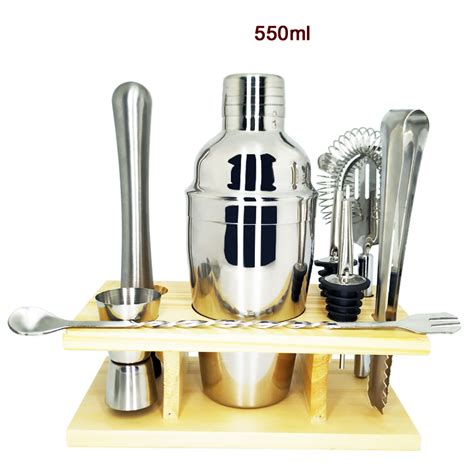 2 9 Piece Stainless Steel Bartender Set With Wood Grandado