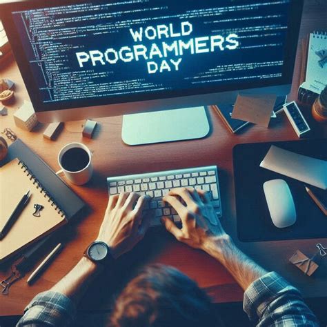 World Programmers Day A Woman Is Sitting At A Desk With A Computer And