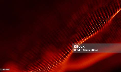 추상적 빨간색 기하학적 배경 연결 구조입니다 과학 배경 미래 기술 Hud 요소 점과 선을 켜고 있습니다 빅 데이터 시각화 및