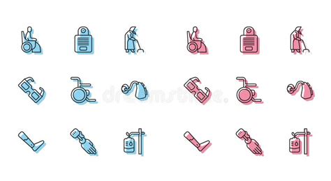 Set Line Prosthesis Leg Hand Woman In Wheelchair Iv Bag Wheelchair