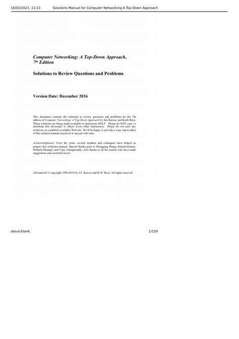 Computer Networking A Top Down Approach 7 Th Edition Solutions To