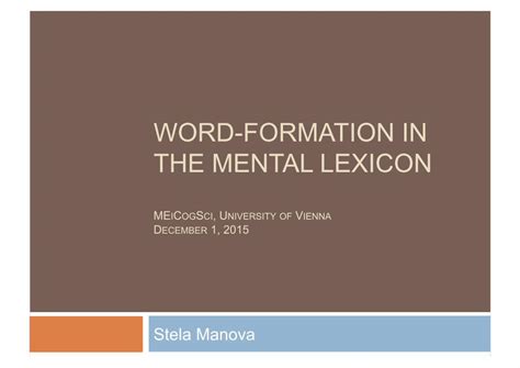 PDF WORD FORMATION IN THE MENTAL LEXICON Word Formation Techniques There Are Five Basic