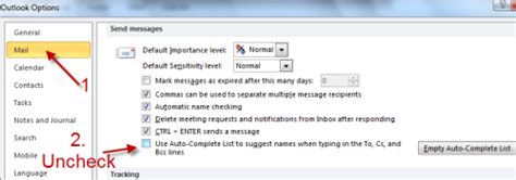 Outlook 2010 Disable Auto Complete Feature