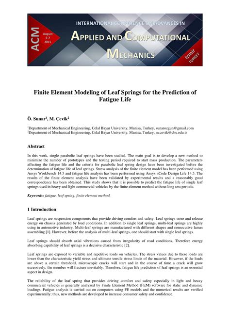 Pdf Finite Element Modeling Of Leaf Springs For The Prediction Of Fatigue Life