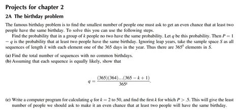 Solved Projects For Chapter 2 2a The Birthday Problem The