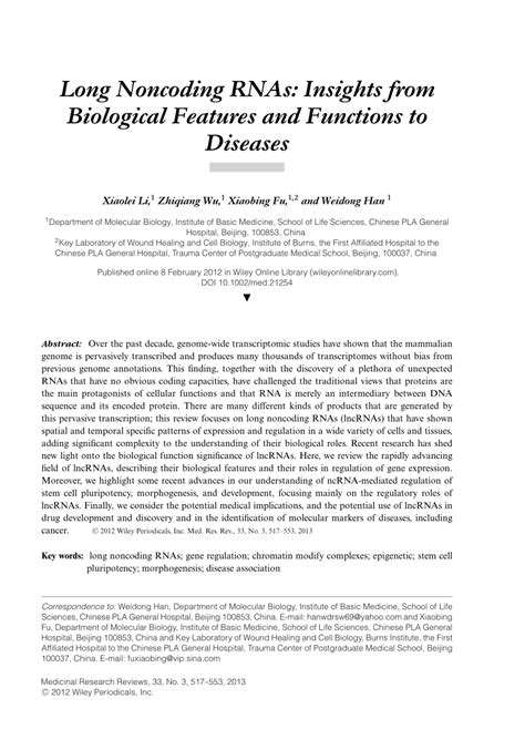 pdf long noncoding rnas insights from biological features and