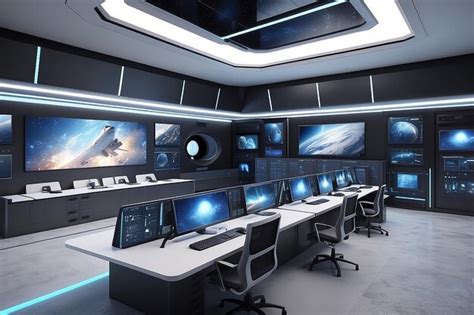 premium photo command center interior 3d rendering