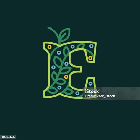 우아한 리니어 레터 E 에코 화려한 로고 타입 0명에 대한 스톡 벡터 아트 및 기타 이미지 0명 꽃 식물 꽃무늬 Istock
