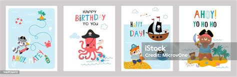 생일 카드 해적 초대 해양 해적 소년 아이 장식 여름 표지 바다 배너 템플릿 귀여운 인쇄 가능한 카드 요즘 벡터 디자인 0명에 대한 스톡 벡터 아트 및 기타 이미지 Istock