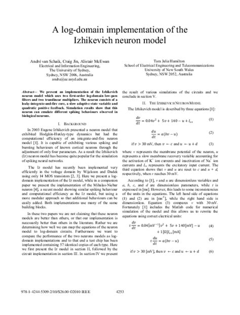 Pdf A Log Domain Implementation Of The Izhikevich Neuron Model