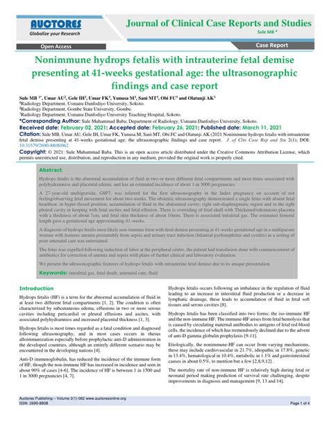 Pdf Nonimmune Hydrops Fetalis With Intrauterine Fetal Demise Presenting At 41 Weeks