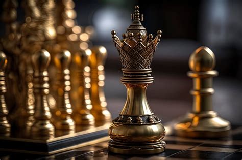 체스판ai의 황금 체스 조각 프리미엄 사진