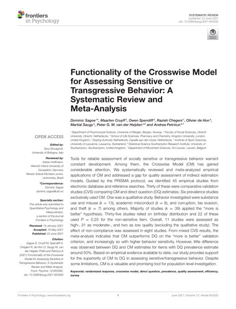 Pdf Functionality Of The Crosswise Model For Assessing Sensitive Or