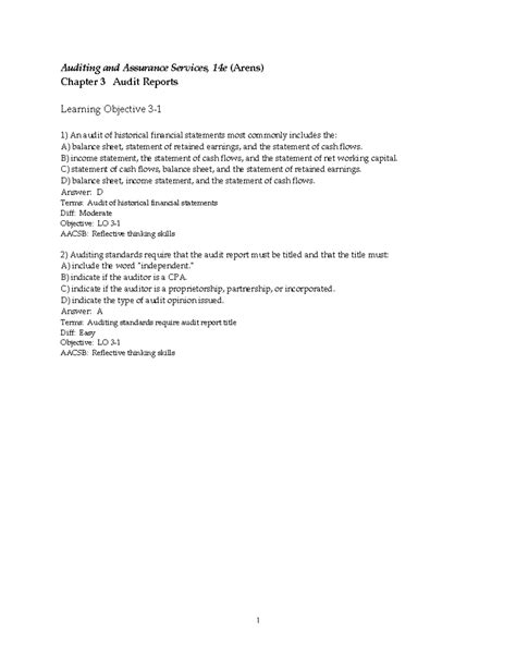 Chapter 3 Audit Reports Question Bank Auditing And Assurance Services 14e Arens Chapter 3