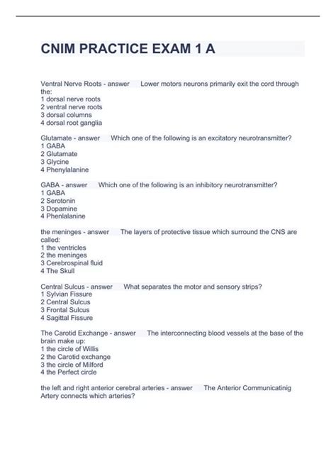 CNIM PRACTICE EXAM 1 A QUESTIONS WITH CORRECT ANSWERS 2024 Cnim Stuvia US