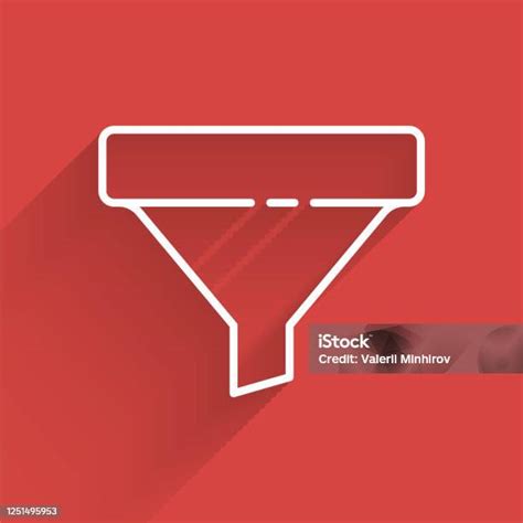 긴 그림자로 격리 된 마케팅 및 시작 비즈니스 아이콘을위한 화살표가있는 화이트 라인 영업 깔때기 인포그래픽 템플릿입니다 벡터 일러스트레이션 개념에 대한 스톡 벡터 아트 및