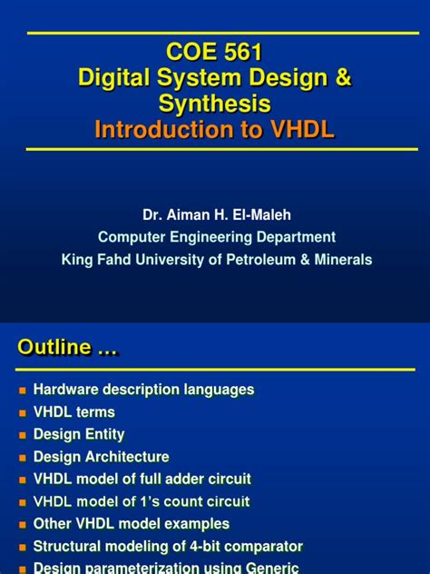 Introduction To Vhdl Pdf Hardware Description Language Vhdl