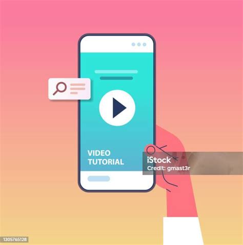 스마트폰 화면 온라인 교육 비디오 자습서 개념에 모바일 교육 응용 프로그램을 사용하여 인간의 손 가상현실에 대한 스톡 벡터 아트