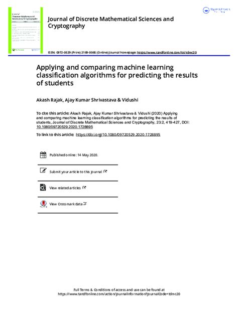 Pdf Applying And Comparing Machine Learning Classification Algorithms