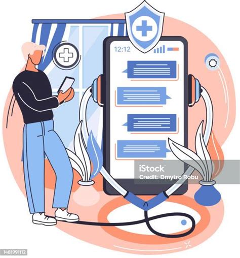 온라인 의료 서비스 은유 상담 웹 사이트 및 모바일 응용 프로그램 어디서나 의사와 대화 개념에 대한 스톡 벡터 아트 및 기타 이미지 개념 건강 진단 건강관리와 의술