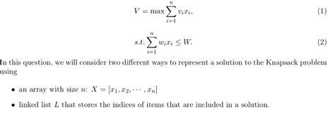 solved in a knapsack problem given n items {i1 i2 · · ·
