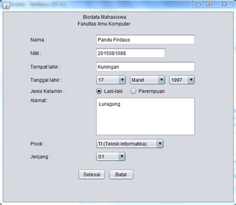 Praktikum Bahasa Pemrograman Membuat Form Biodata Mahasiswa Menggunakan NetBeans
