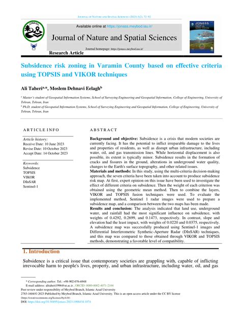 Pdf Subsidence Risk Zoning In Varamin County Based On Effective