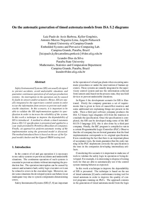 Pdf On The Automatic Generation Of Timed Automata Models From Function Block Diagrams For