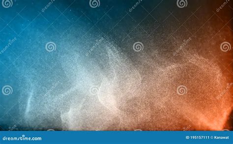 Abstract Blue And Orange Color Digital Particles Wave Flow With Dust Background Stock Image