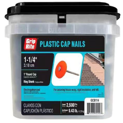 Grip Rite 1 14 In X 12 Gauge Electrogalvanized Ring Shank Plastic Cap