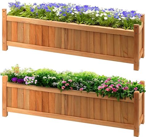 Geezy 2x Wooden Rectangular Garden Planters And Flower Pots Classic