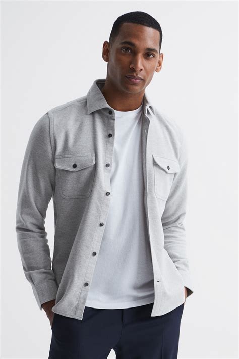 Reiss Miami Soft Grey Miami Twin Pocket Overshirt M Casual Shirts