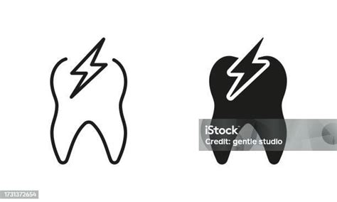 치통 실루엣과 라인 아이콘 세트 치과 치료 치아 통증 치과 기호 컬렉션 구강 건강 관리 문제 픽토그램 치아 통증 민감성 고통스러운 격리된 벡터 그림 감각 지각에 대한 스톡