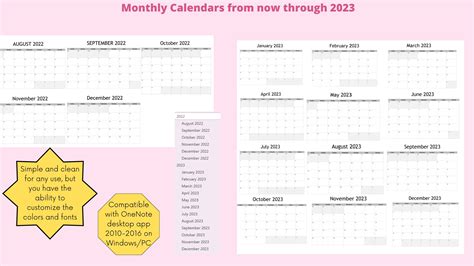 onenote monthly calendar templates etsy