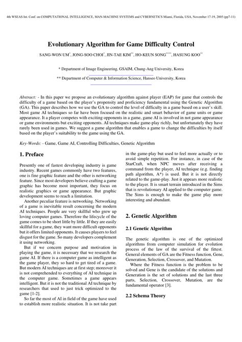 Pdf Evolutionary Algorithm For Game Difficulty Control