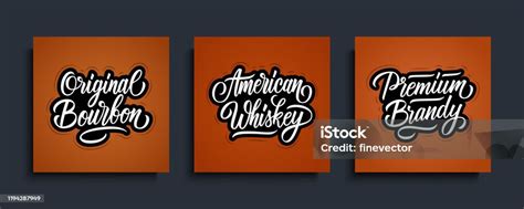 미국 위스키 오리지널 버번 주류용 프리미엄 브랜디 필기 라벨 템플릿 레터링 세트 디자인을 위한 창의적인 타이포그래피 0명에 대한