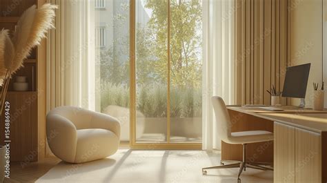 Contemporary Office Background With Large Windows Natural Daylight
