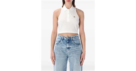 Lacoste Sleeveless Cropped Polo Shirt In Blue Lyst
