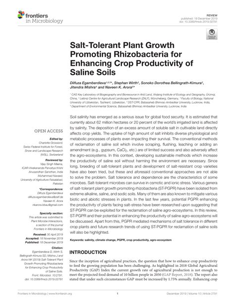 Pdf Salt Tolerant Plant Growth Promoting Rhizobacteria For Enhancing Crop Productivity Of