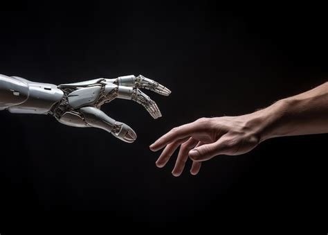 Machine Learning Hands Of Robot And Human Touching Premium Ai Generated Image