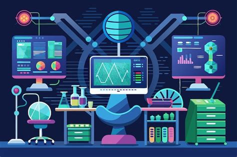 Premium Vector Biology Lab With Interactive Digital Displays Showing Dna Structures Vector