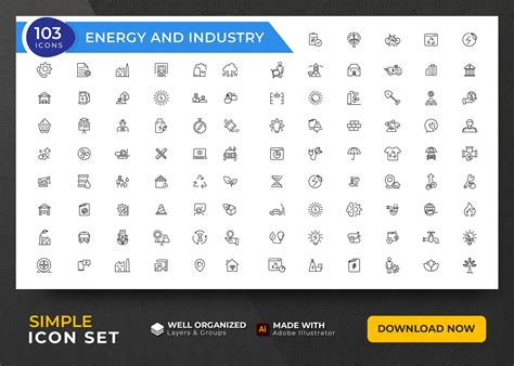 Energy And Industry Linear Icon Set Graphic By Rirafiq · Creative Fabrica