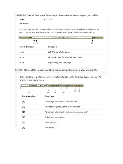 question 2 draw all the icons of formatting toolbar and write its uses