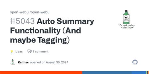 Auto Summary Functionality And Maybe Tagging · Open Webui Open Webui