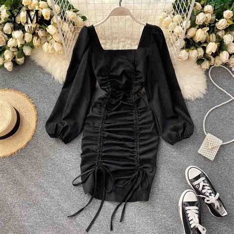 Yuoomuoo Ins Mode Ruches Bodycon Jurk Herfst Vinta Vicedeal