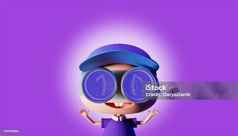 가상 현실 안경을 착용 만화 캐릭터 모자에 큰 머리를 가진 재미있는 소년은 가상 현실 안경 3d 렌더링을 사용합니다 3차원 형태에 대한 스톡 사진 및 기타 이미지 Istock