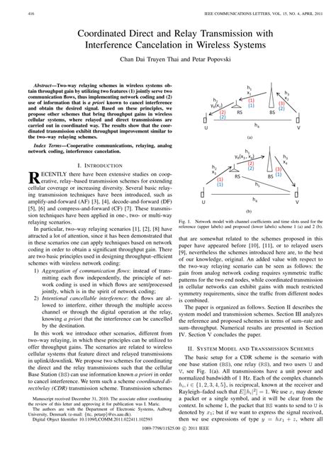 Pdf Coordinated Direct And Relay Transmission With Interference Cancelation In Wireless Systems