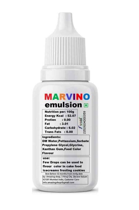 Marvino Emulsion Orange Flavored For Cakes Icecreams Pastries Whipcreams Jellies Ml